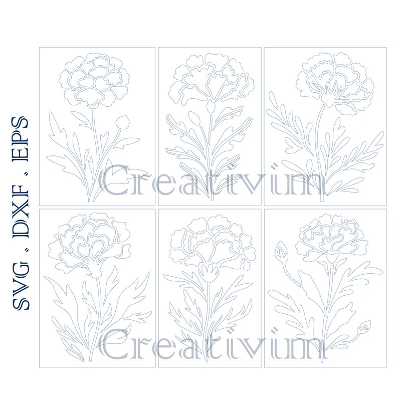 6 Stencil Carnation SVG, DXF, Cut Files Svg, Eps, Png, Flowers Stencils ...