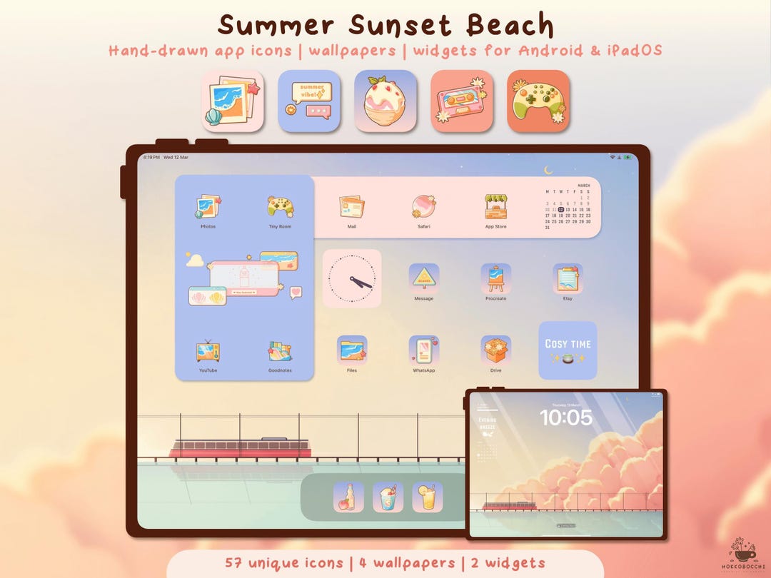 Dreamy Beachcore Aesthetic Icon Pack for Android Tablet & Ipados | Soft Coastal Summer Tablet ...