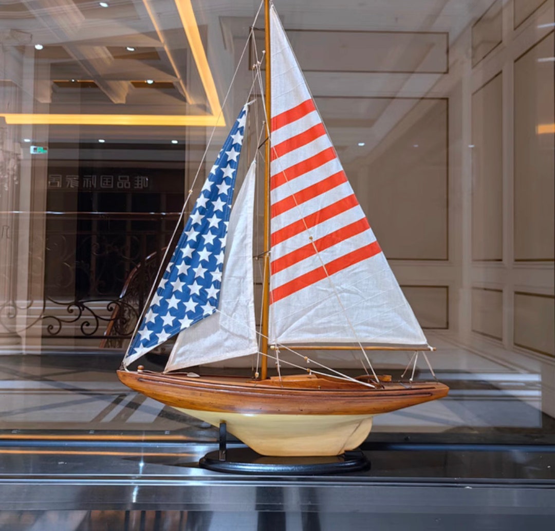 Stars & Stripes Model Sail Boat Hand Carved Wooden Model - Etsy