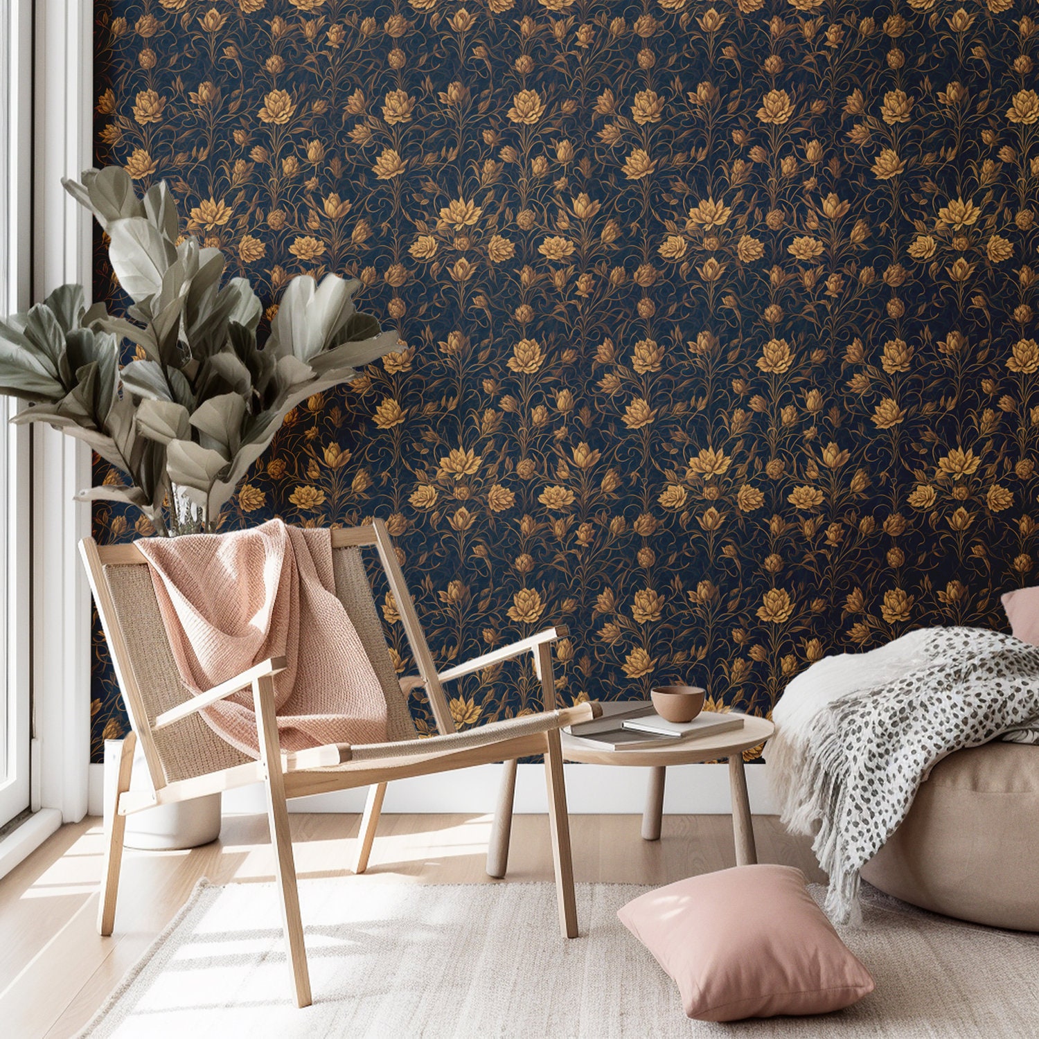 Art Deco Rose Pattern Wallpaper, Peel & Stick - Etsy