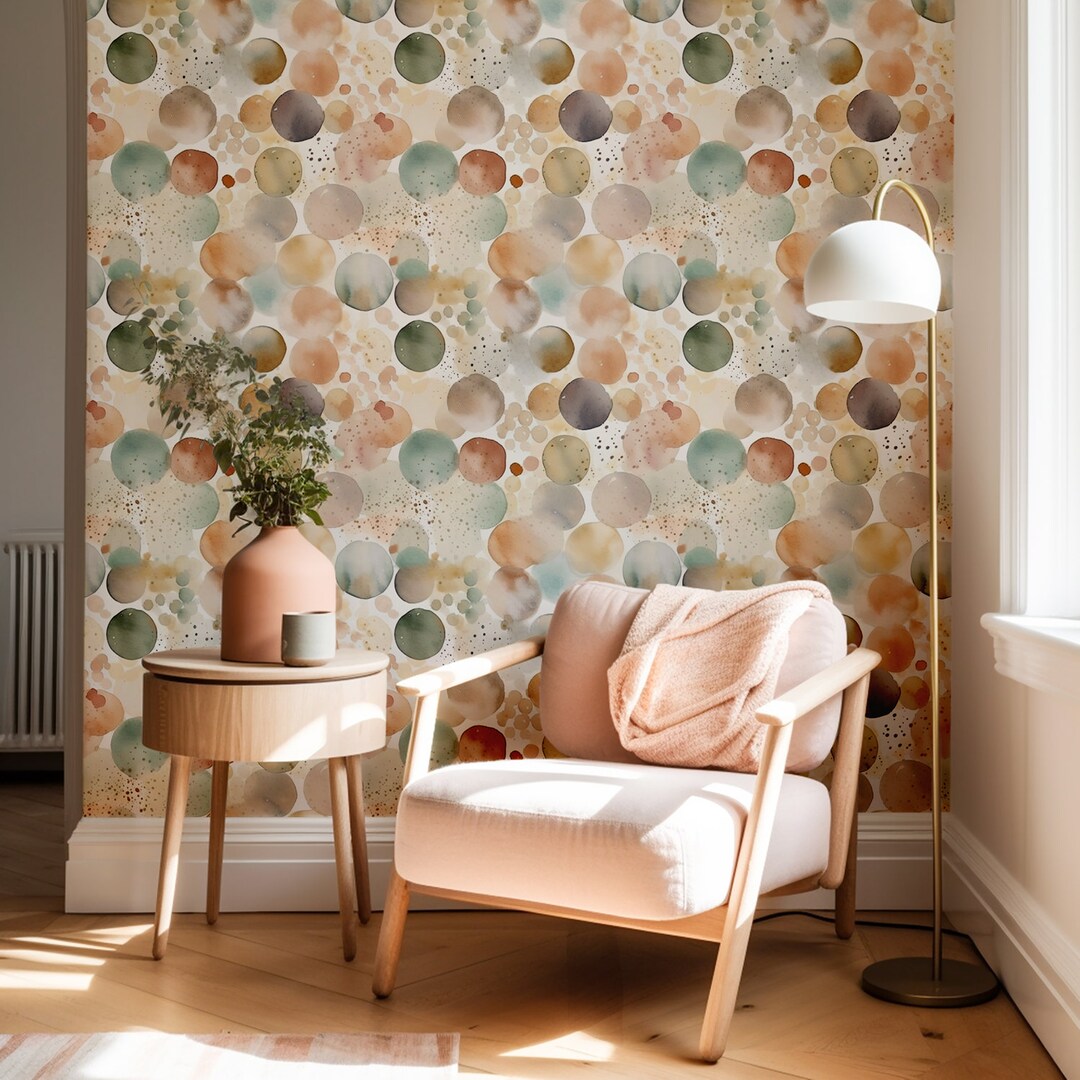 Boho Dotty Bubbles Wallpaper, Peel & Stick, Watercolor - Etsy