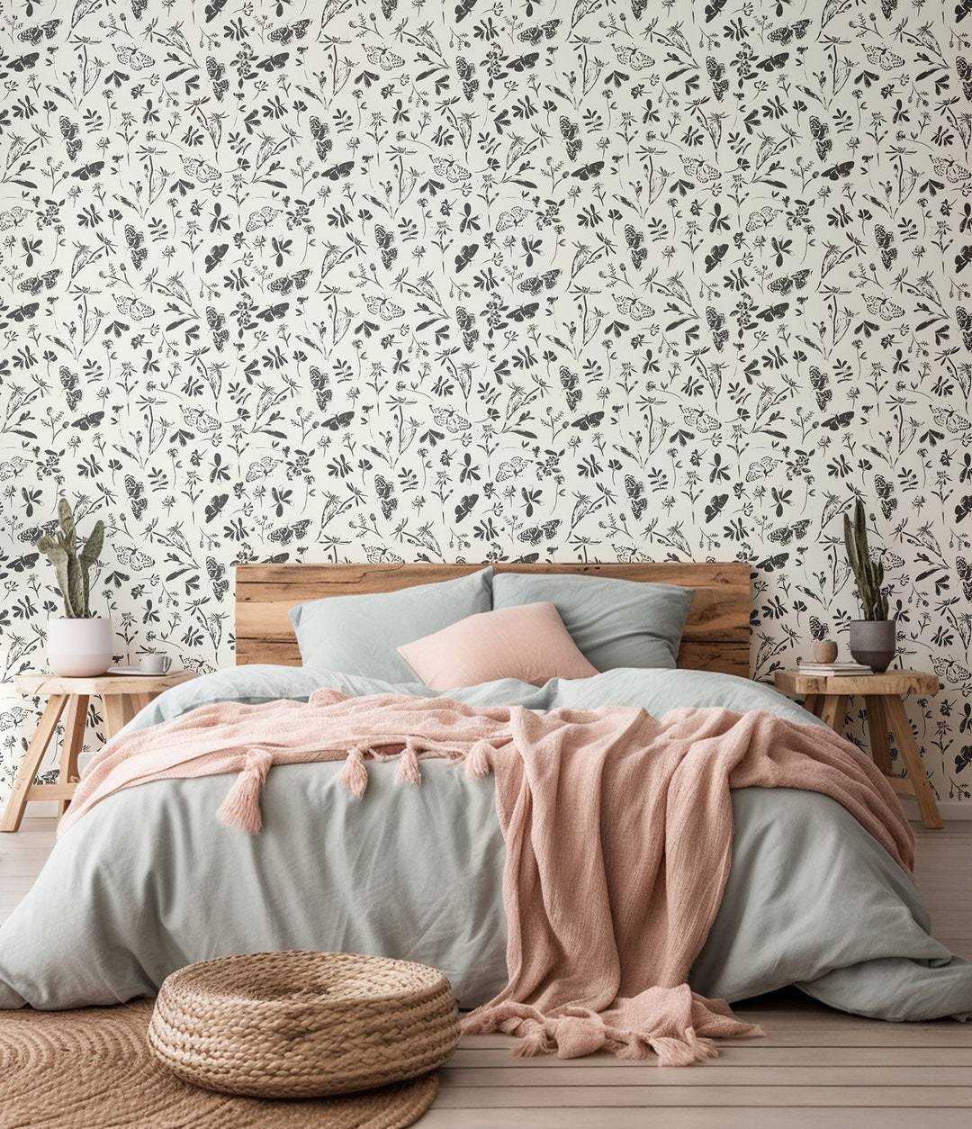 Cream Whimsy Botanical Wallpaper Peel & Stick - Etsy