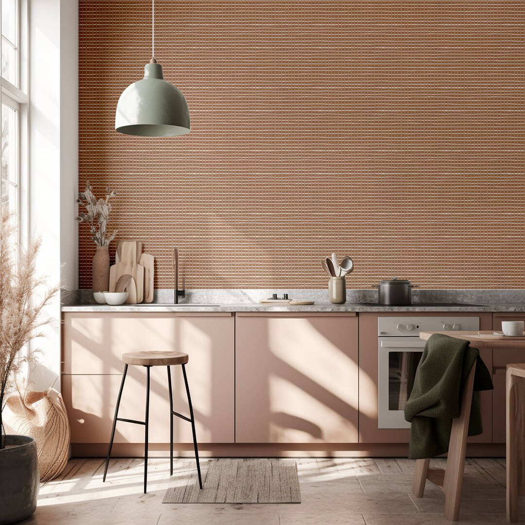 Tan Checks Wallpaper, Peel & Stick, Boho - Etsy