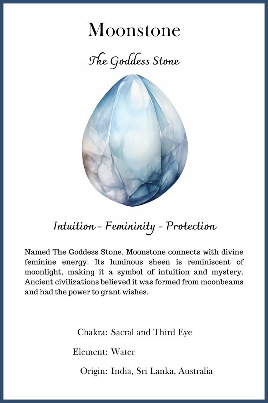 50 Crystal Meaning Cards, Digital Crystal Cards Watercolor Drawn ...