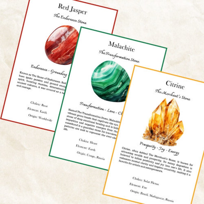 50 Crystal Meaning Cards, Digital Crystal Cards Watercolor Drawn ...
