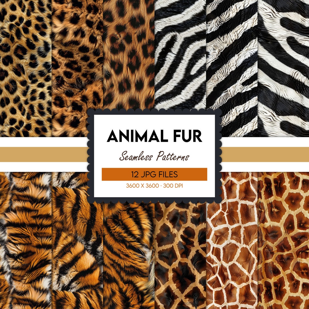 Animal Fur Digital Paper, Tiger Seamless Pattern, Cheetah Prints, Zebra ...