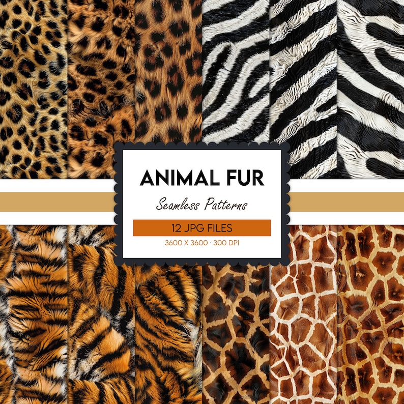 Animal Fur Digital Paper, Tiger Seamless Pattern, Cheetah Prints, Zebra ...
