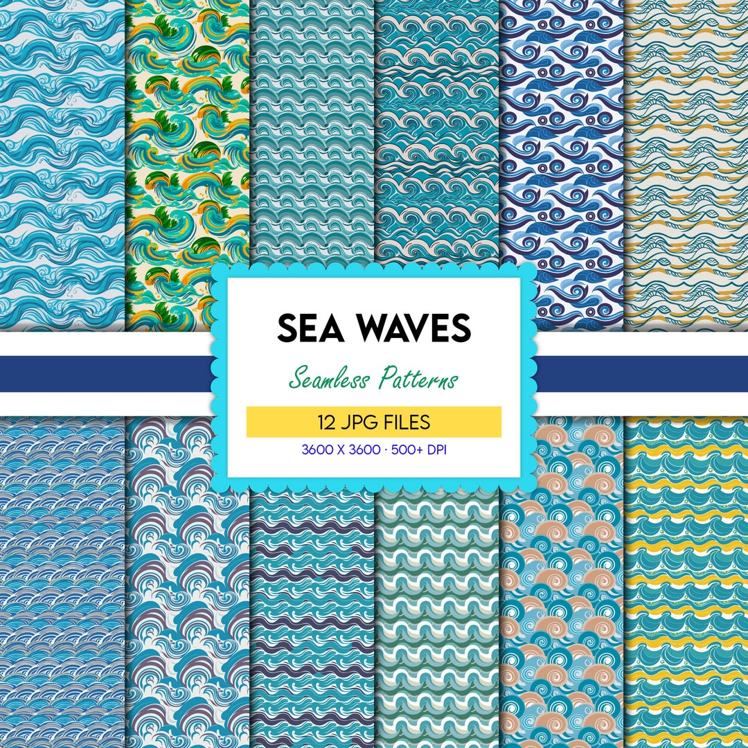 Sea Waves Digital Paper, Abstract Water Seamless Pattern, Waves Prints ...