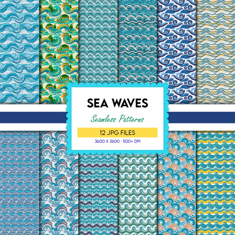 Sea Waves Digital Paper, Abstract Water Seamless Pattern, Waves Prints ...