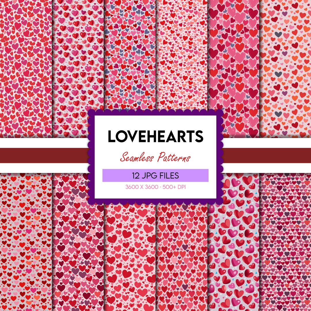 Lovehearts Digital Paper, Hearts Seamless Pattern, Valentines Prints ...