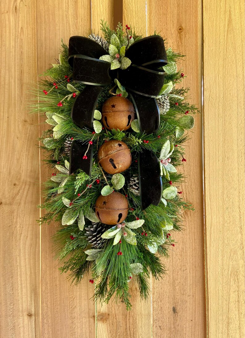 Winter Swag, Christmas Swag, Bell Swag, Rustic Swag, Evergreen Swag ...