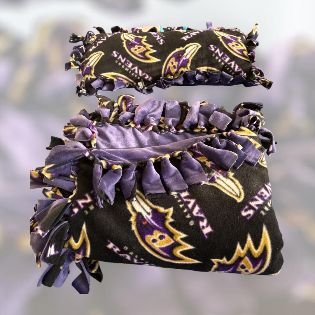 Handmade Baltimore Ravens Reversible Tie Blanket Set W/matching Pillow ...