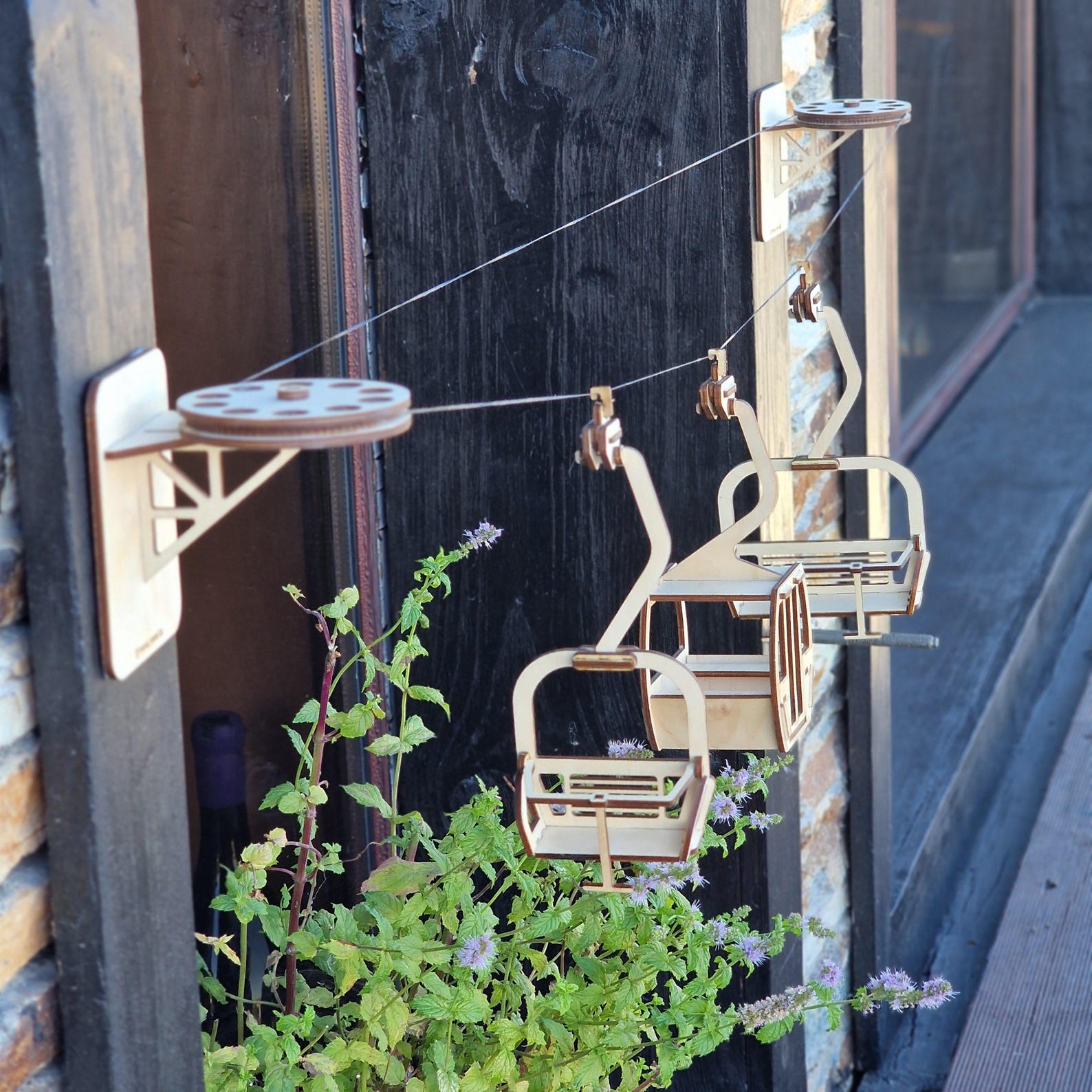 Rustic Wooden Ski Lift Wall Decor Set: Gondola & Chairlift for Alpine ...