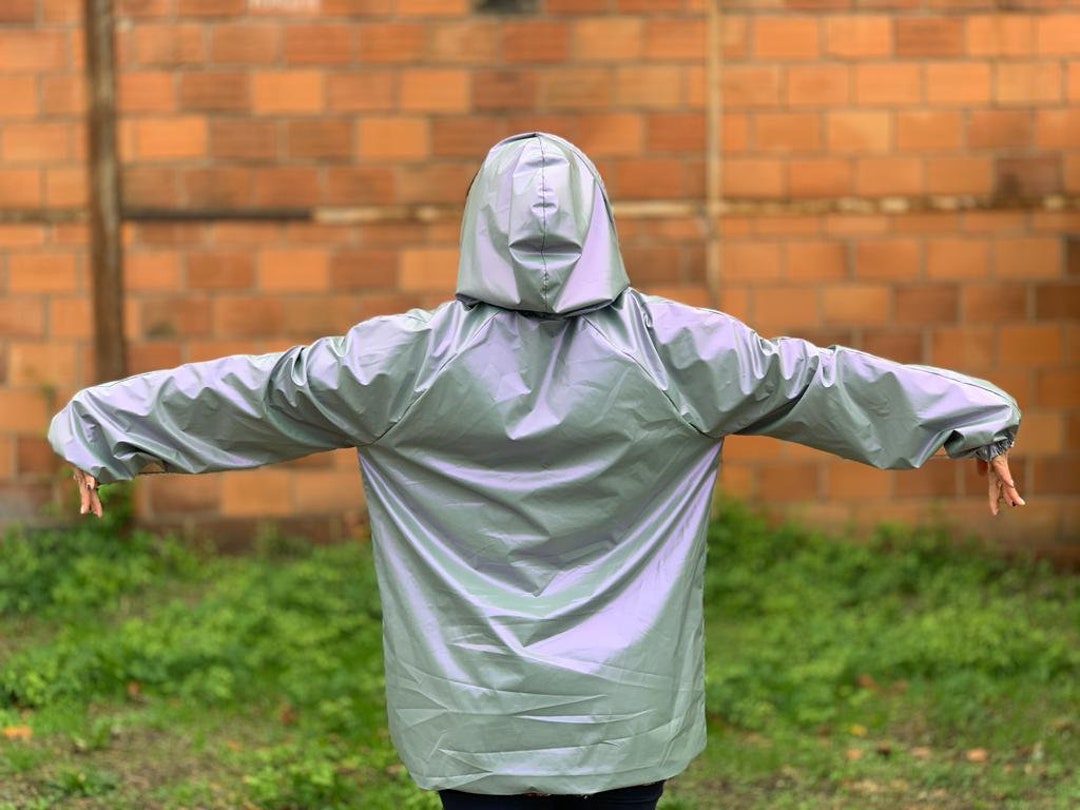 Iridescent Gray Waterproof Jacket Black Piping Multi-colored - Etsy