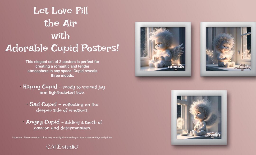 Digital Posters for Valentines Day, Cute Cupid in Three Emotions, Happy ...