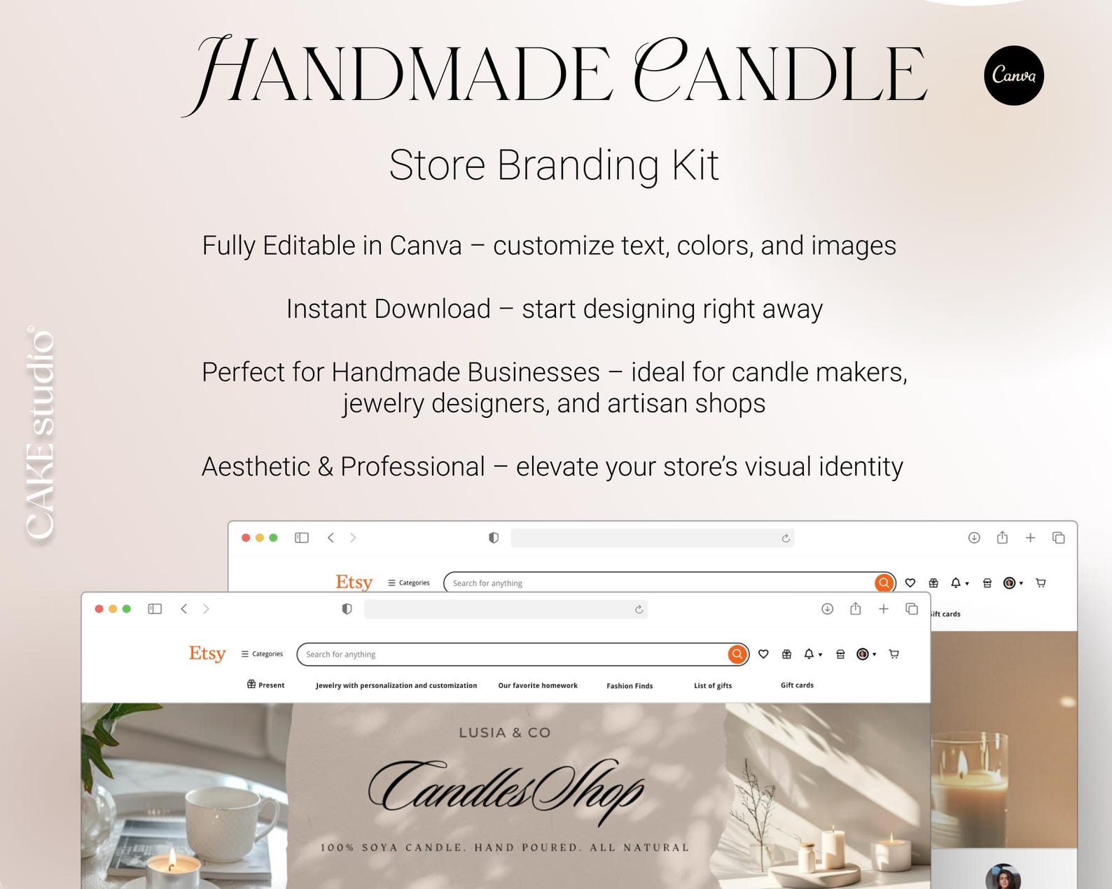 Boho Etsy Shop Banner Bundle Editable Canva Templates Handmade Candle ...