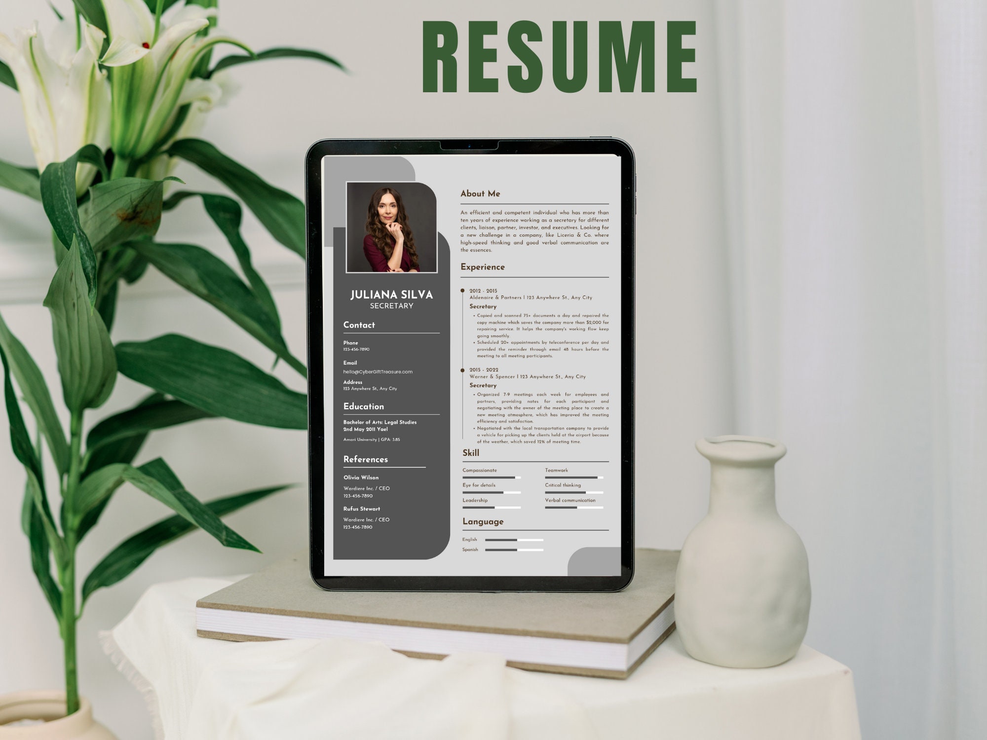 Clean Resume Template, Modern CV Design, Digital and Printable CV ...