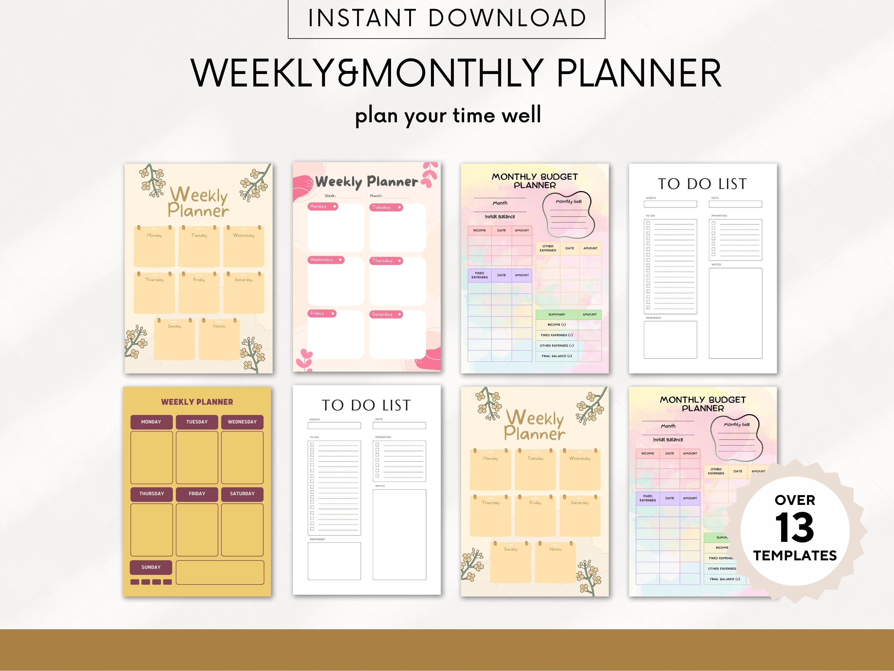 Weekly Organizer, Editable Template, Productivity Tool, Playful ...
