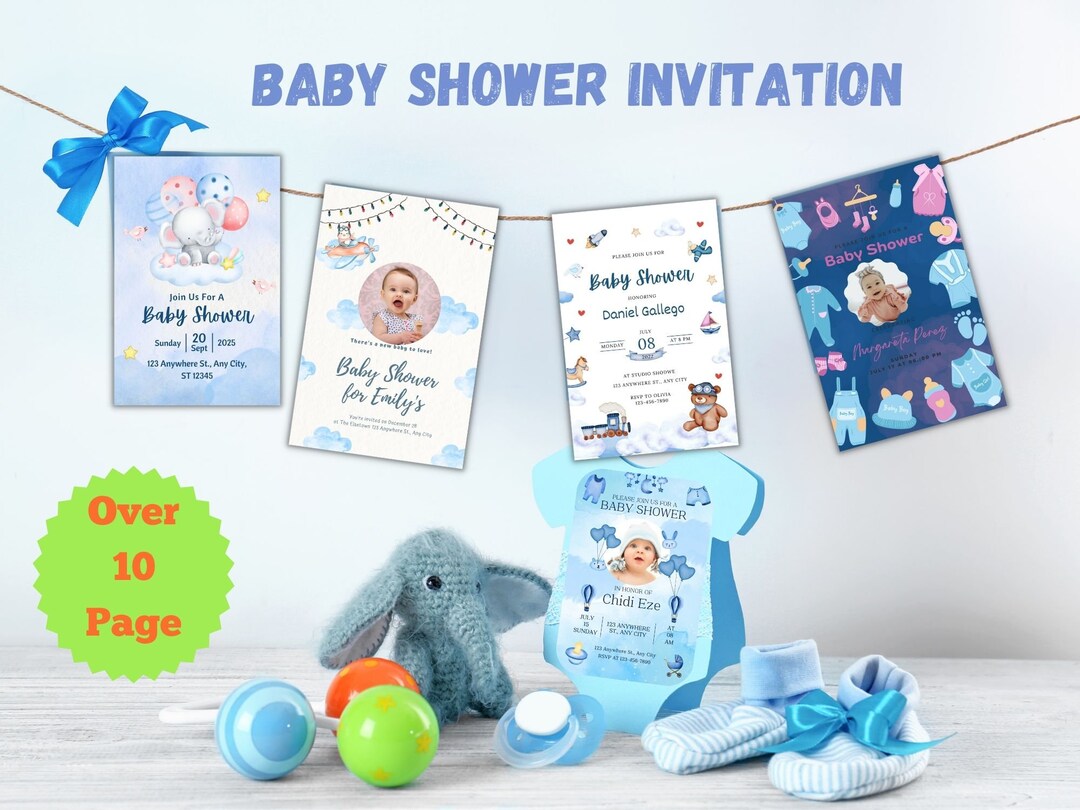 Baby Shower Card, Blue Baby Card, Whimsical Illustrations, New Baby ...