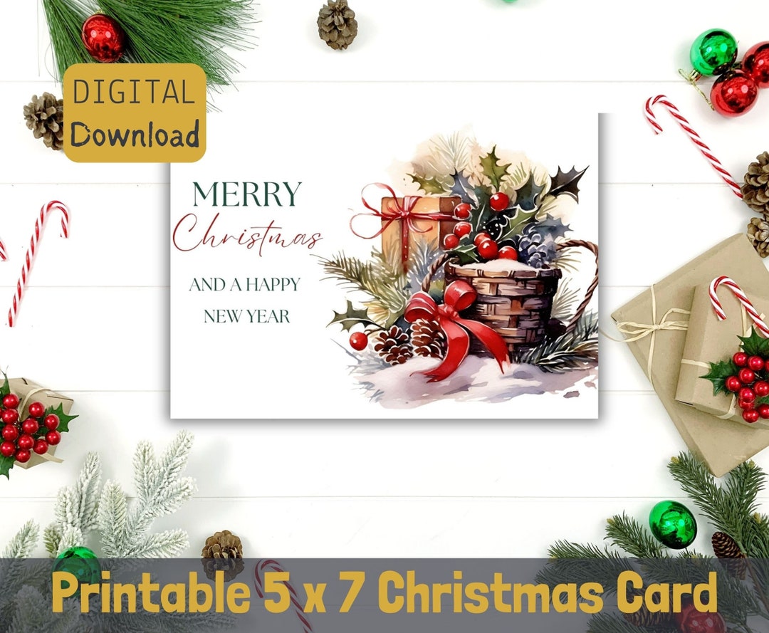 Printable Merry Christmas Card Print at Home Instant - Etsy