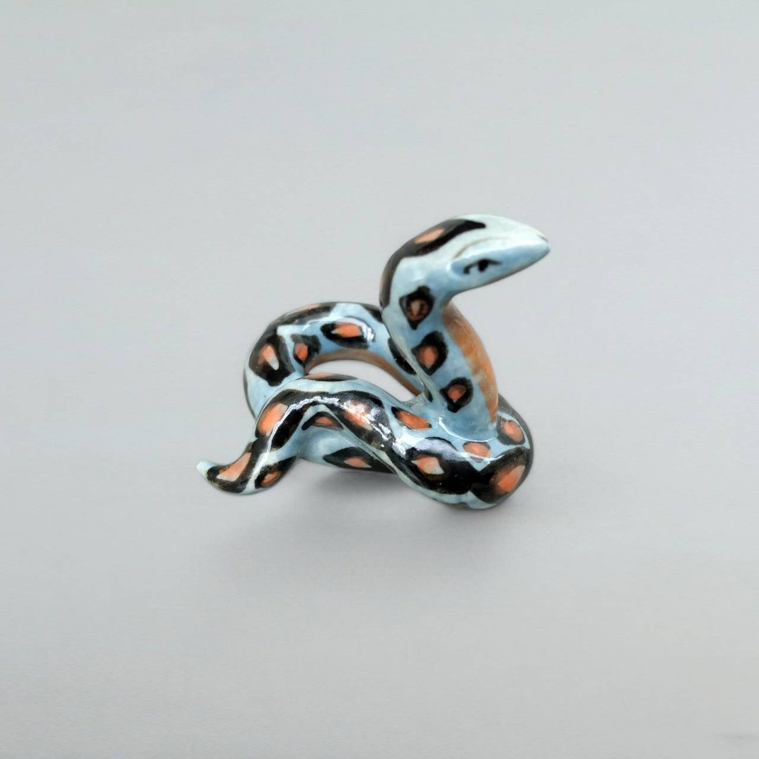 Miniature Hand Painted Ceramic Snake Figurine Statue Animal Home ...