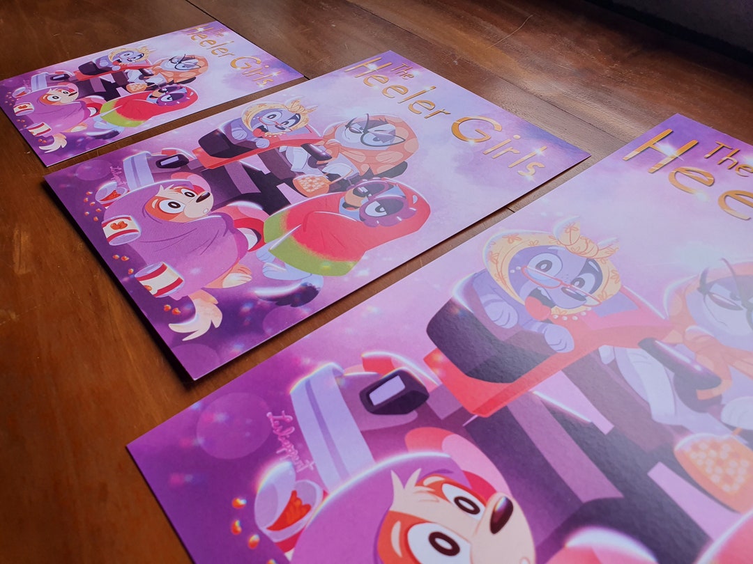 The Heeler Girls Illustration Poster Postcard Bluey Bingo Muffin Sock ...