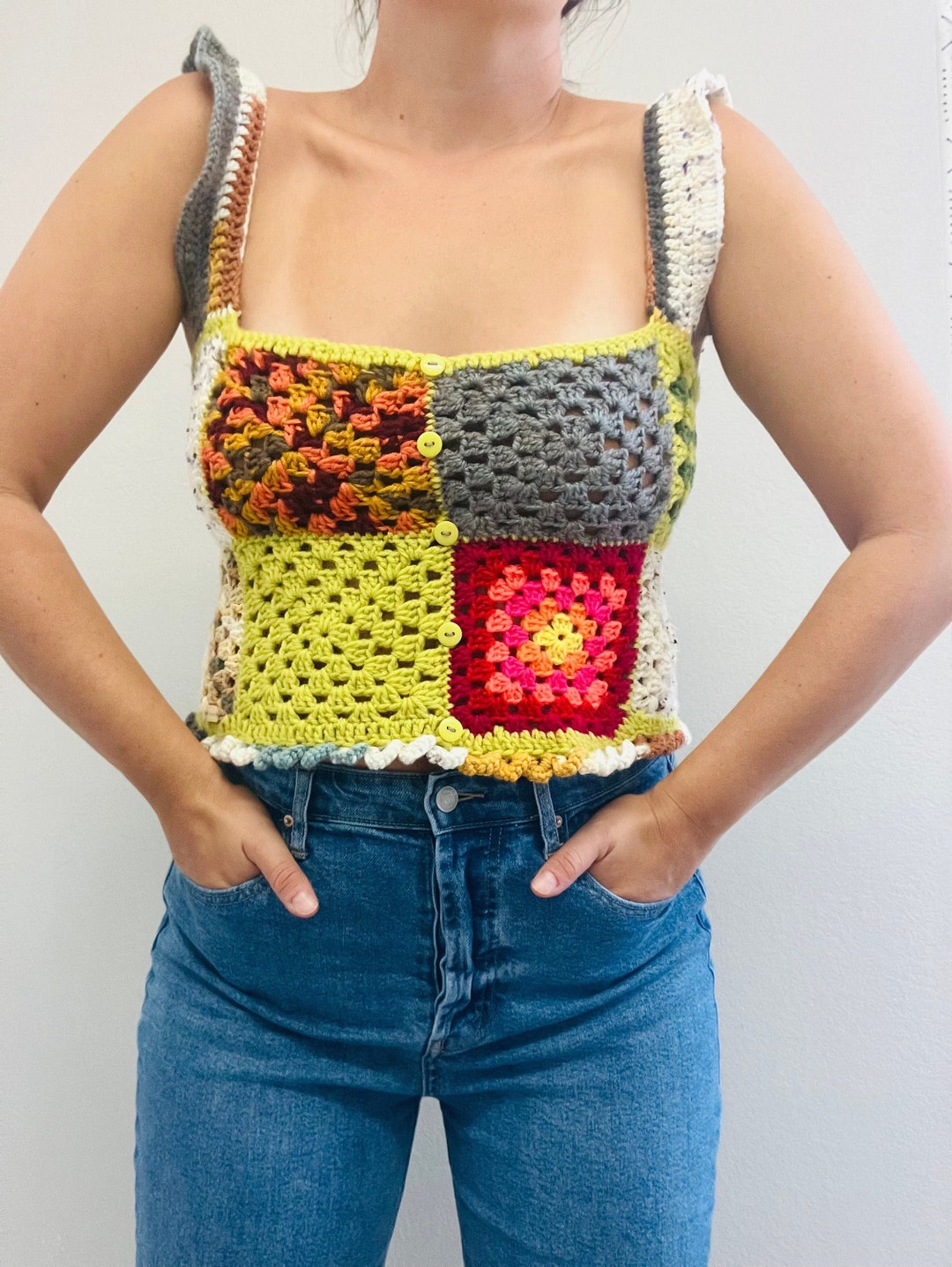 Granny Square Crochet Top (with Ruffle Straps) - Etsy