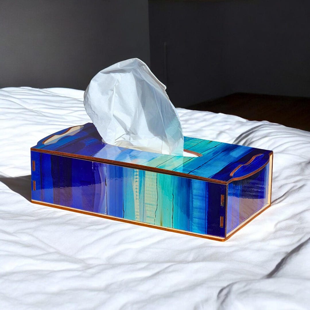 Blue Wooden Tissue Box Colorful Tissue Box Case Wooden Tissue Box Cover ...