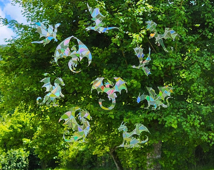 Sun Catcher Sticker Dragon Set of 10 Sun Catcher Window Sticker Rainbow ...