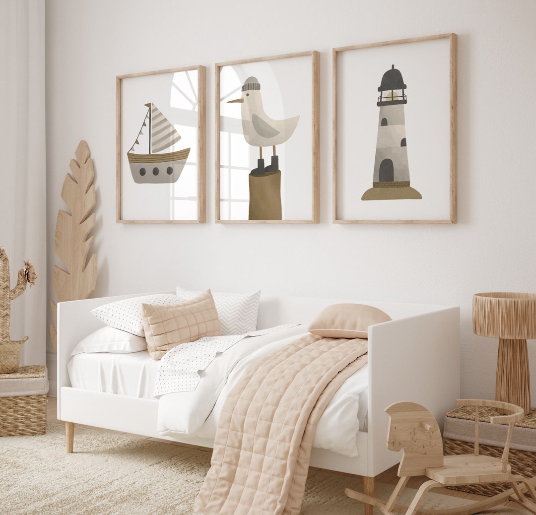 By the Sea Poster Set A4 & A3 | Sea | Ship | Seagull | Lighthouse ...