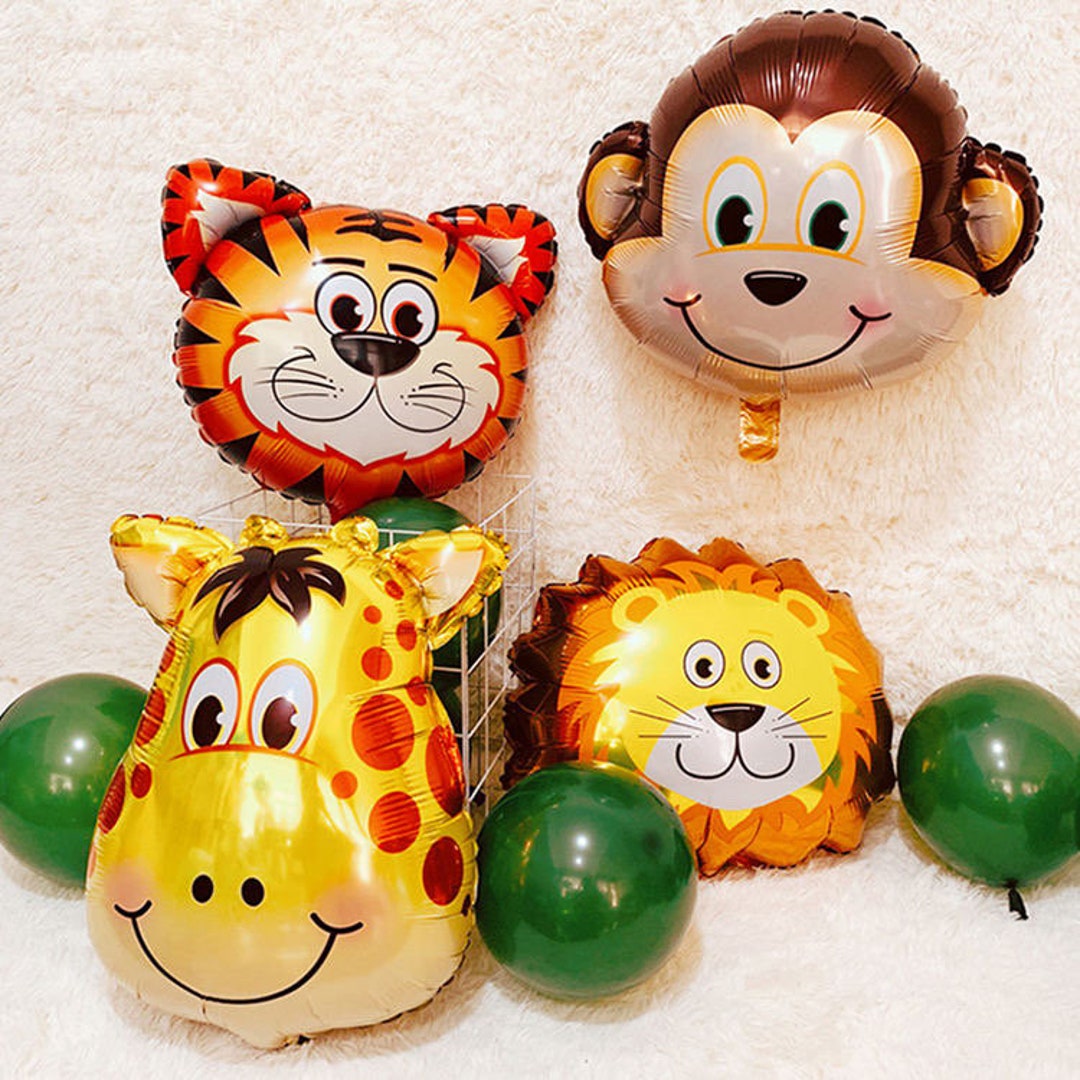Jungle Animals Balloon-4 Pcs. Zebra, Giraffe, Lion, Monkey Foil Animal ...