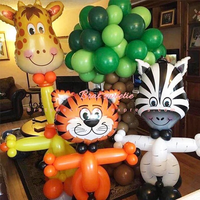 Jungle Animals Balloon-4 Pcs. Zebra, Giraffe, Lion, Monkey Foil Animal ...