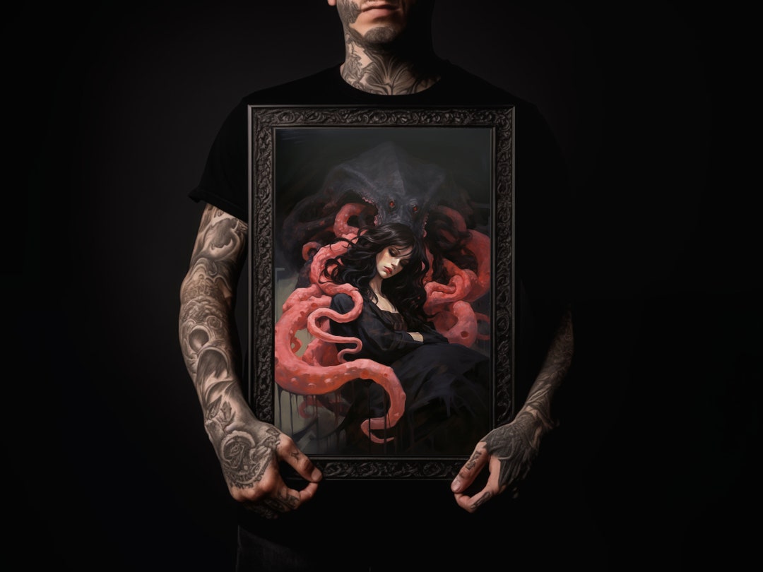 Enslaved - Giclée Art Print, Witch Sleeping on Octopus Monster, Gloomy ...