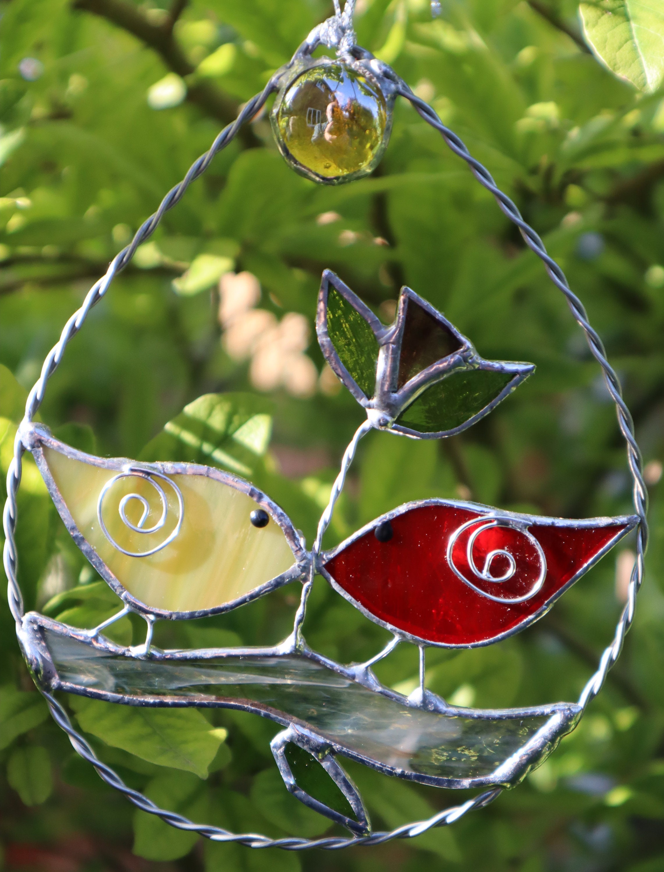 Stained Glass Kissing Birds in a Hoop With Flower Suncatcher - Etsy