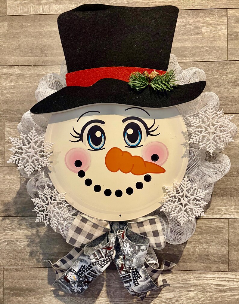 Snowman Snowflake Wreath Winter Welcome Deco Mesh Farmhouse Door Hanger ...