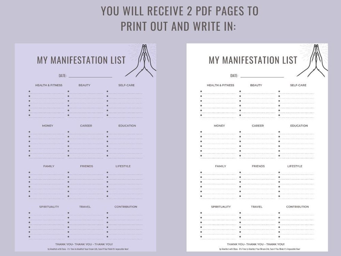 Holistic Manifestation List Printable - Manifest Success in All Areas ...