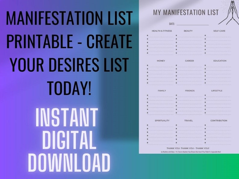 Holistic Manifestation List Printable - Manifest Success in All Areas ...