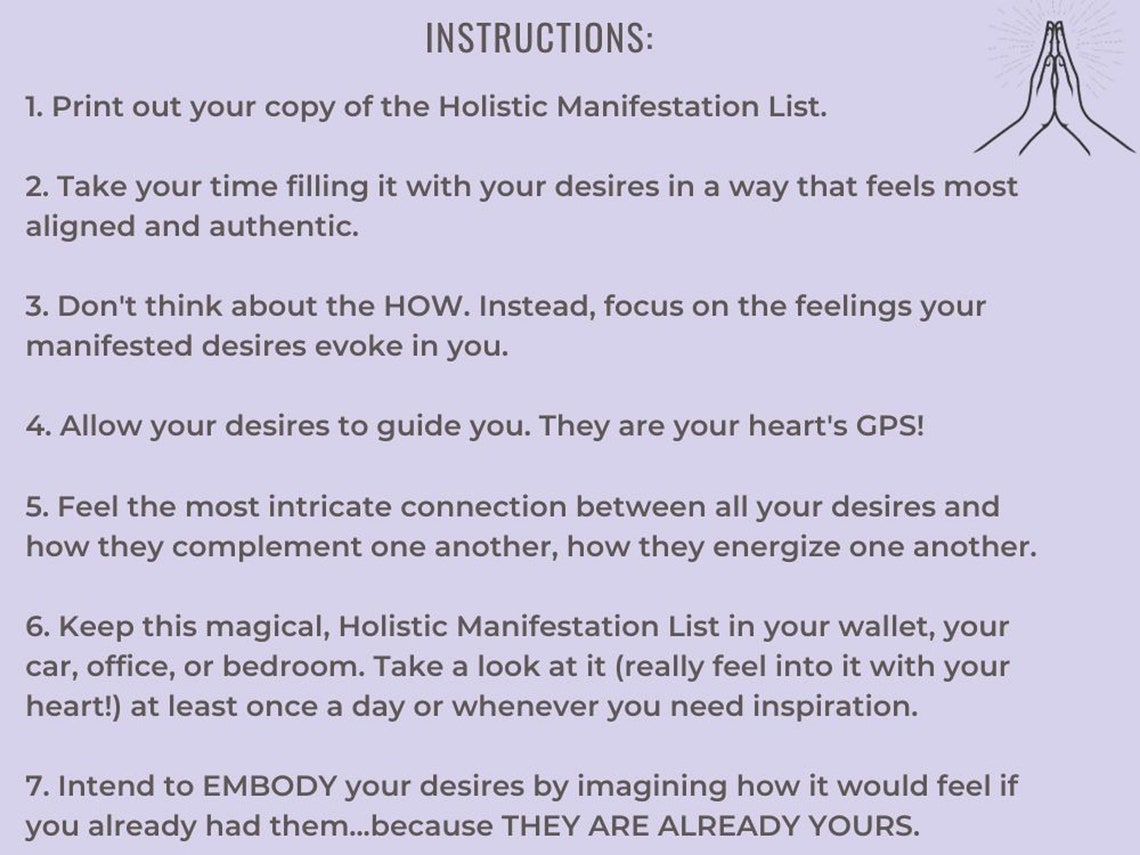 Holistic Manifestation List Printable - Manifest Success in All Areas ...