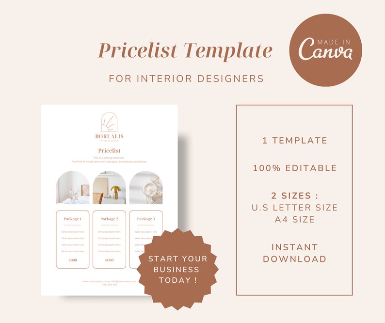 Price List Template Canva Template Interior Designer Photograph Wedding ...