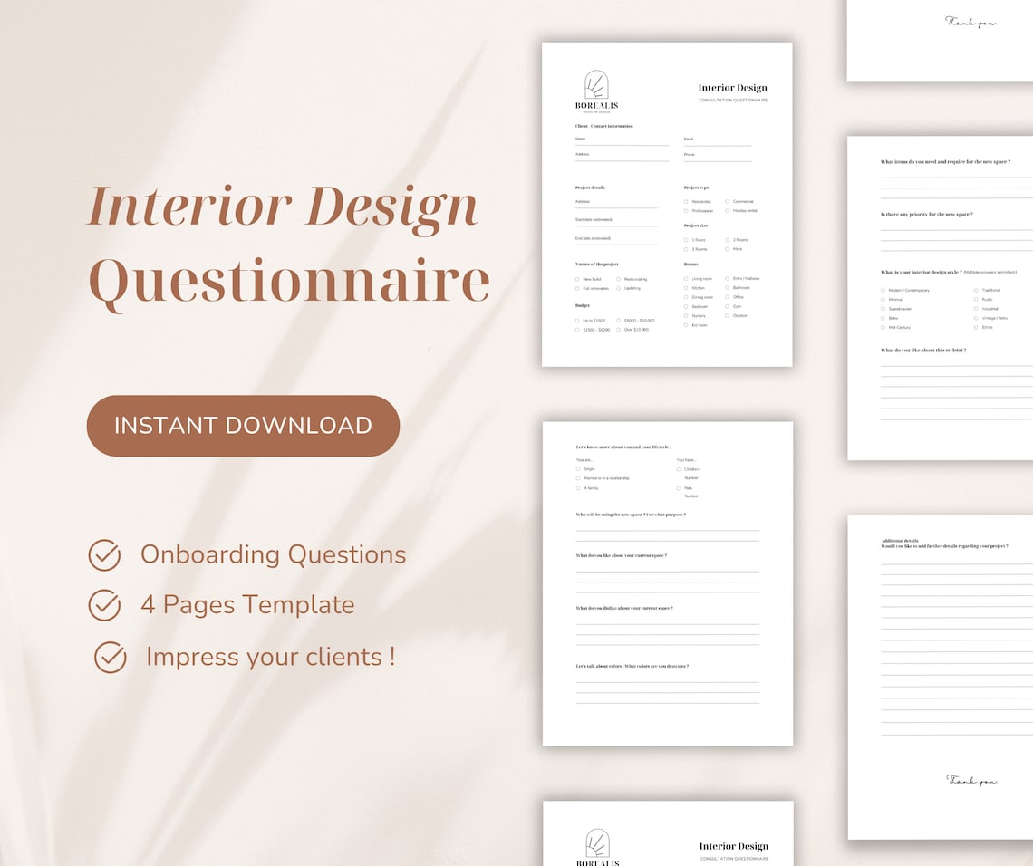 Interior Design Client Questionnaire | Onboarding Template | Minimal & Clean | Interior Designer ...