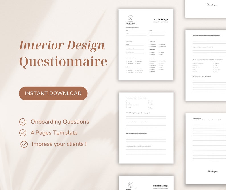 Interior Design Client Questionnaire | Onboarding Template | Minimal ...