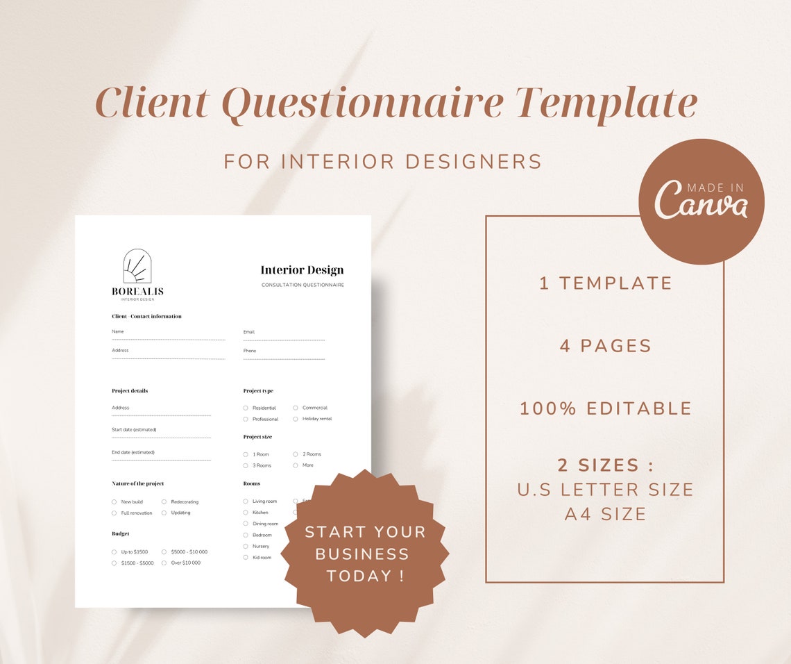 Interior Design Client Questionnaire | Onboarding Template | Minimal ...