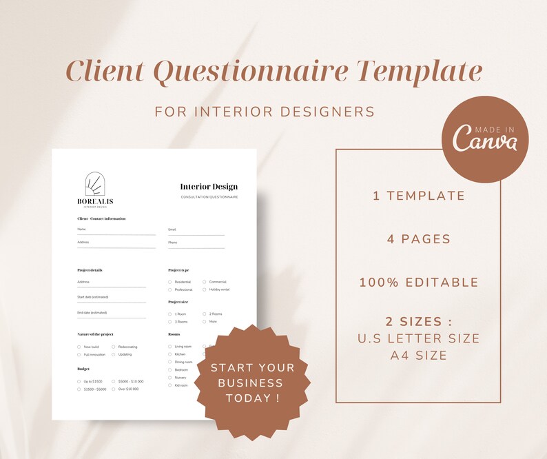Interior Design Client Questionnaire | Onboarding Template | Minimal ...