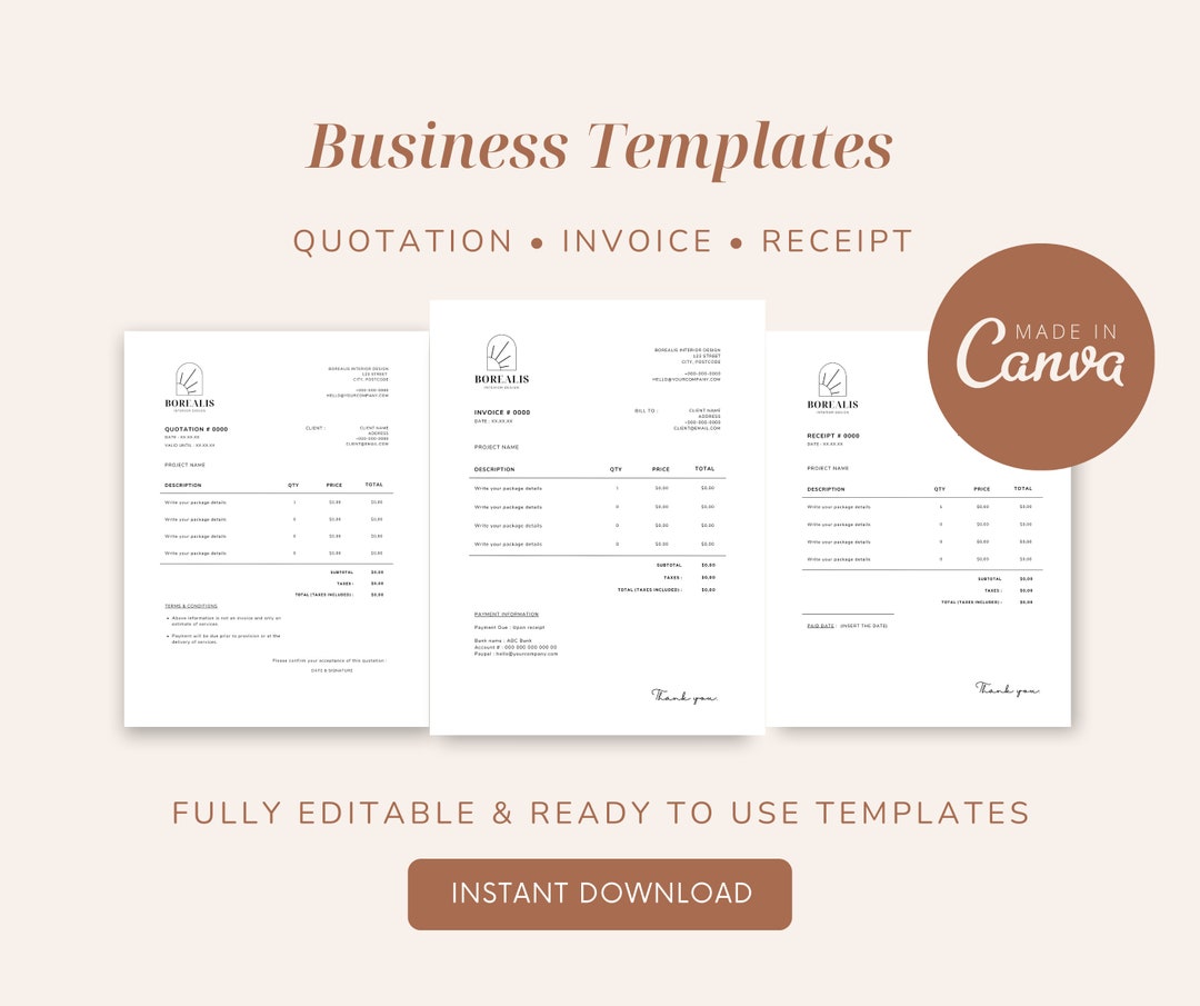 Estimate Proposal | Invoice Template | Receipt | Business Bundle for ...