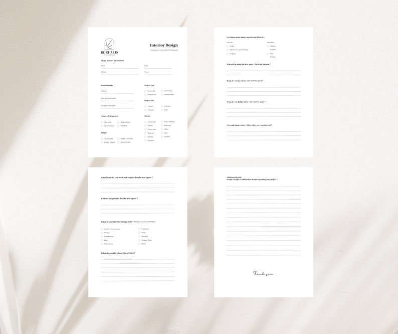 Interior Design Client Questionnaire | Onboarding Template | Minimal ...
