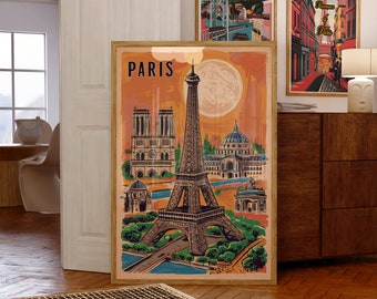 Eiffel Tower Travel Poster Vintage Paris Wall Art, French Iconic Print - Etsy