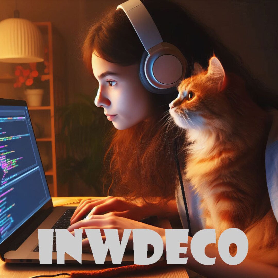 Coding Companion – Girl & Orange Cat Digital Illustration - 7 of 7 - Etsy