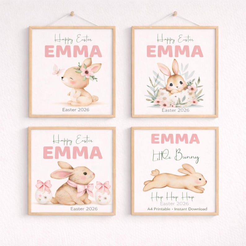 Editable Easter Bunny Name Poster Set, Personalized Easter Wall Art ...