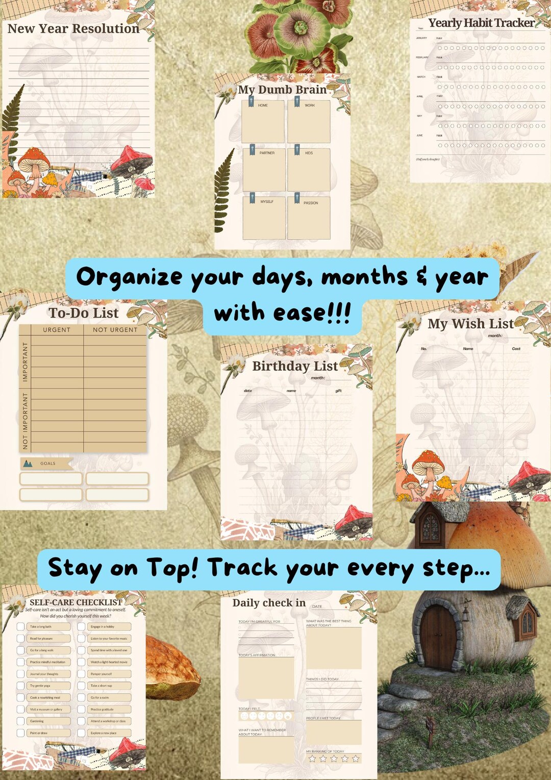 Mushroom Vintage 2025 Journal Kit Daily Planner, Period Tracker ...