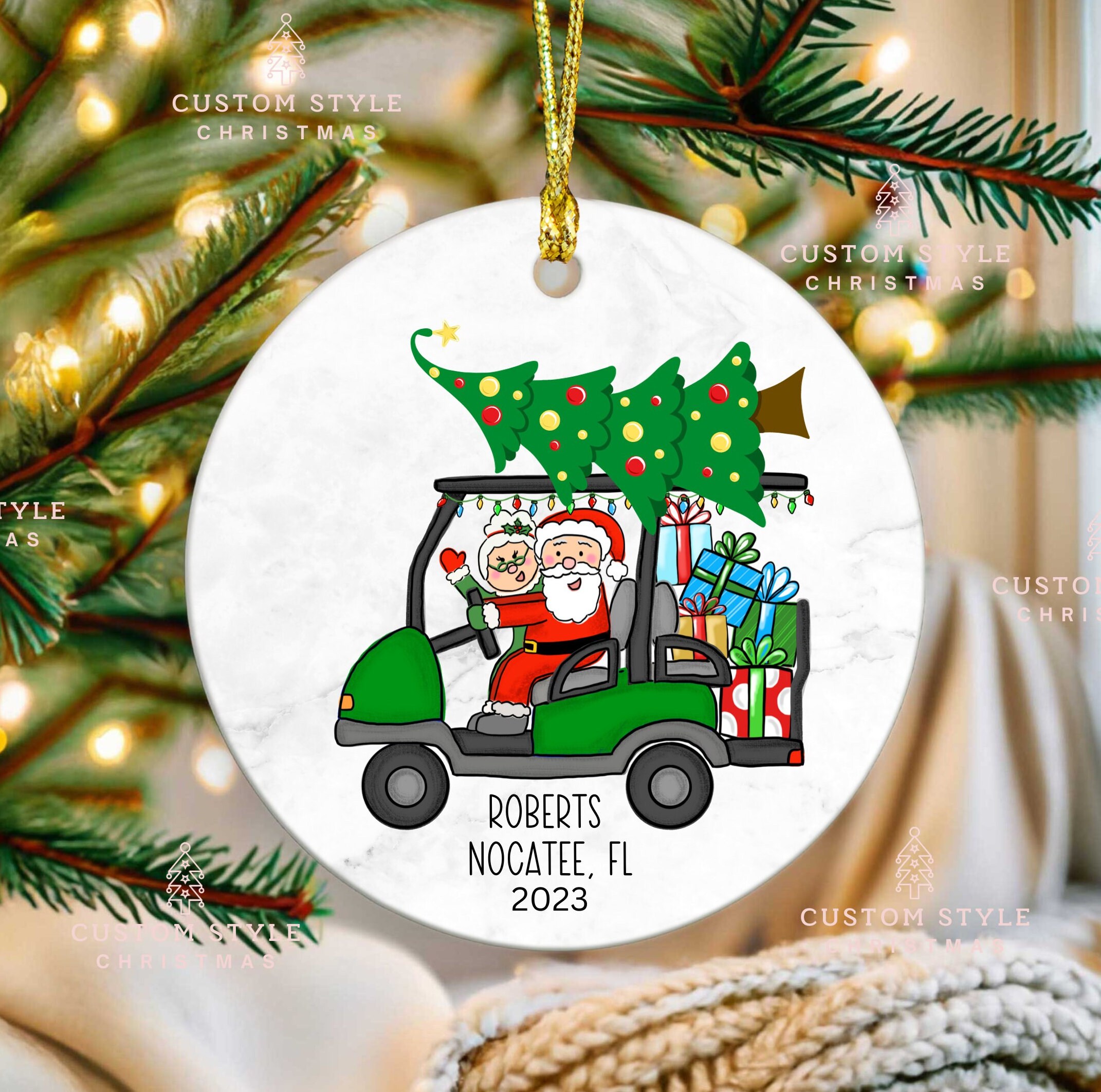 Santa Golf Cart Ornament, Personalized Golf Cart Ornament, Golf ...